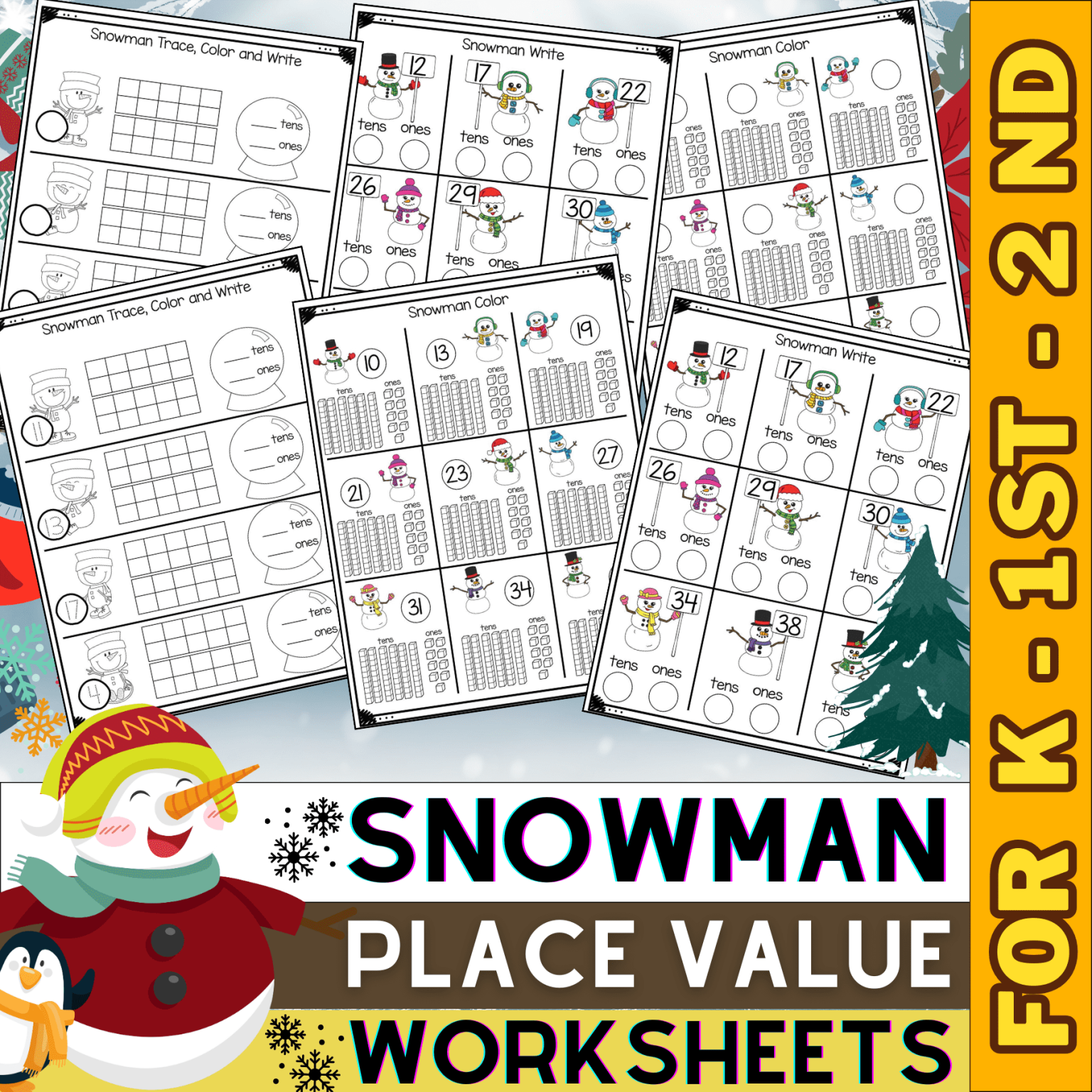 Place Value Snowman Math Worksheets | Winter Activities For Pre K, K ...