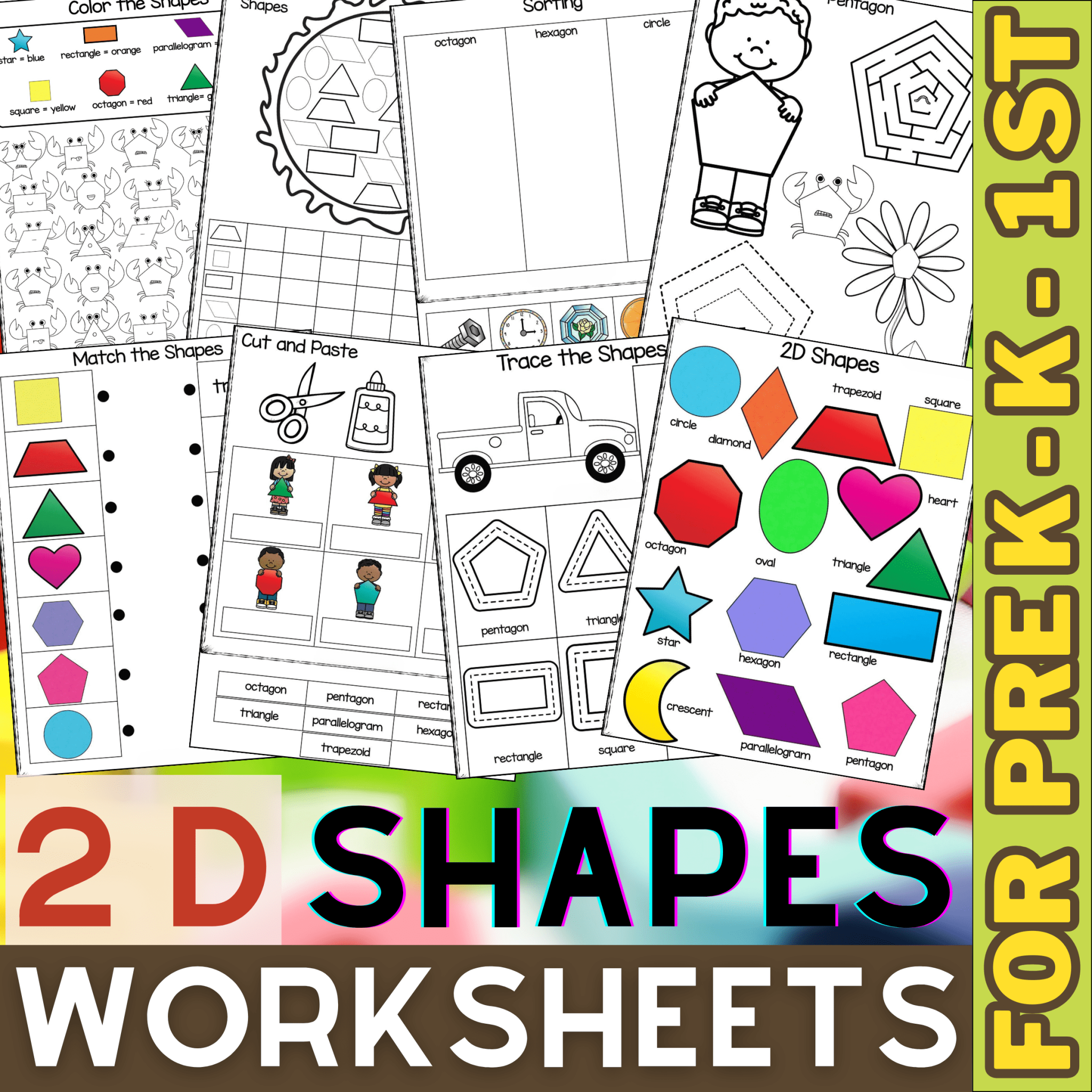 2D Shapes Worksheets | Draw, Trace, Color, Cut and Paste.. | For Pre K ...