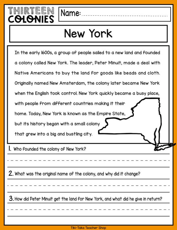 13 Colonies Social Studies Reading Comprehension Passages K-2 + ANSWERS ...