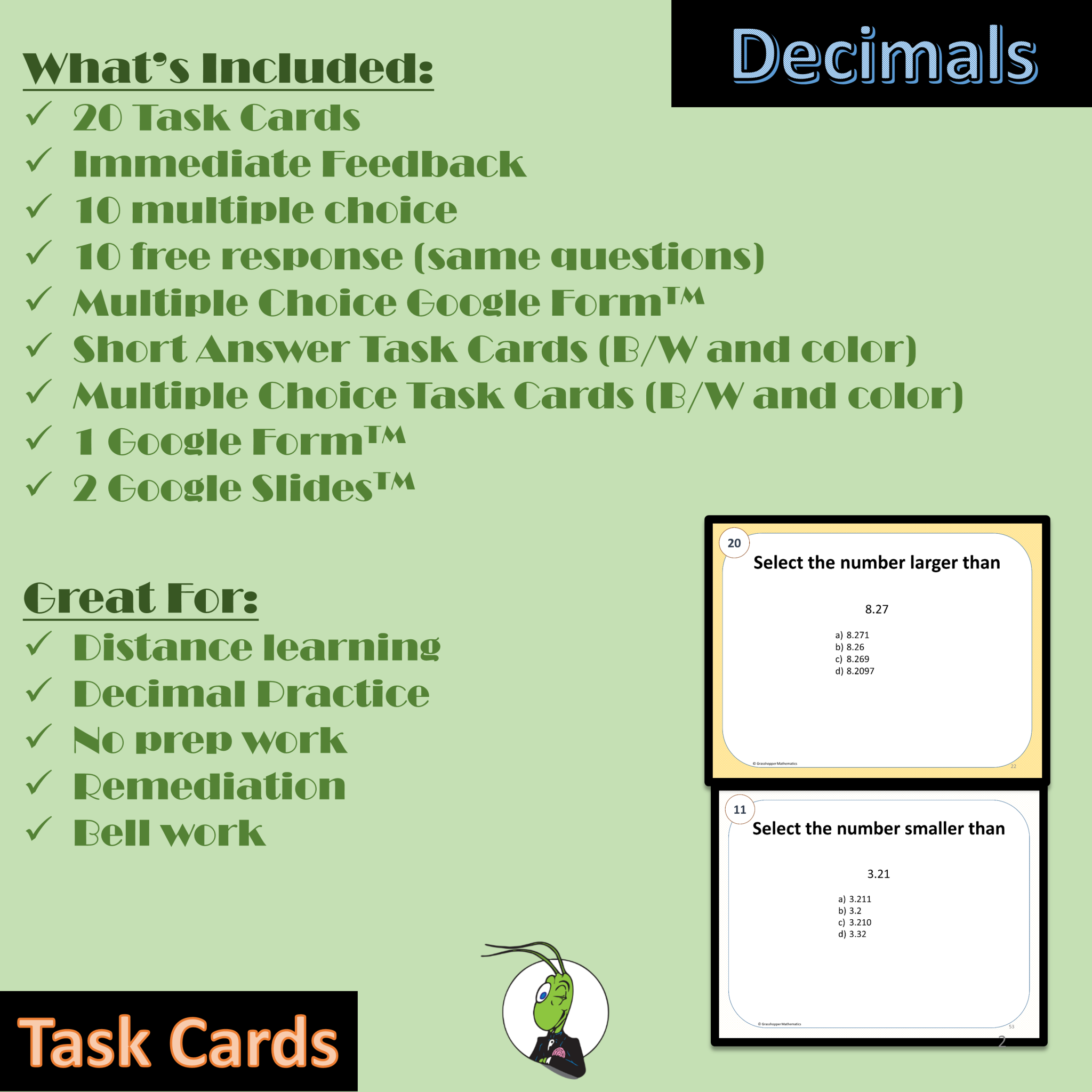 Comparing Decimals Pre Algebra Task Cards Google Form | Made By Teachers