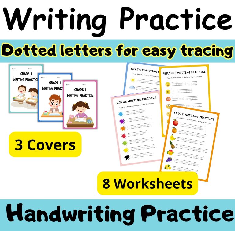 Colorful Grade 1 Writing Practice English Worksheet |Trace | Sentence ...