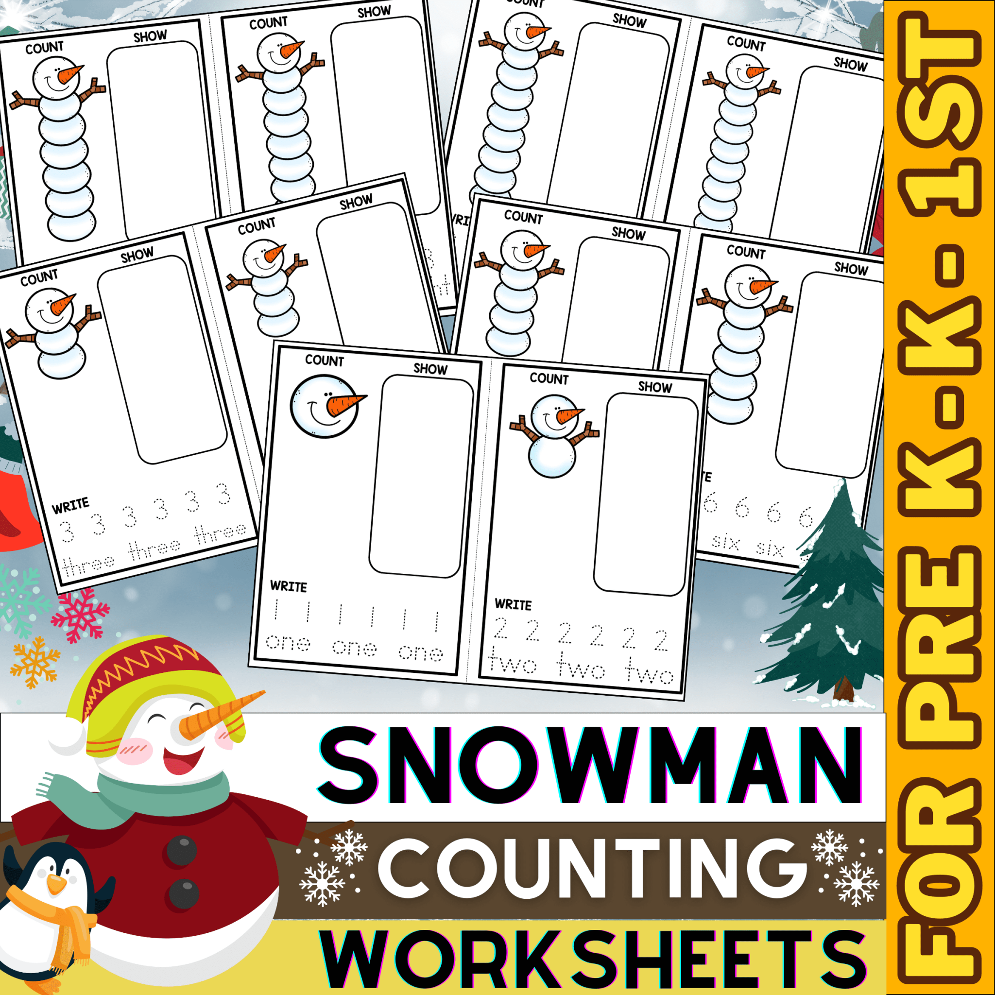 Snowman Counting to 10 Worksheets | Winter Math Activities For Pre K, K ...