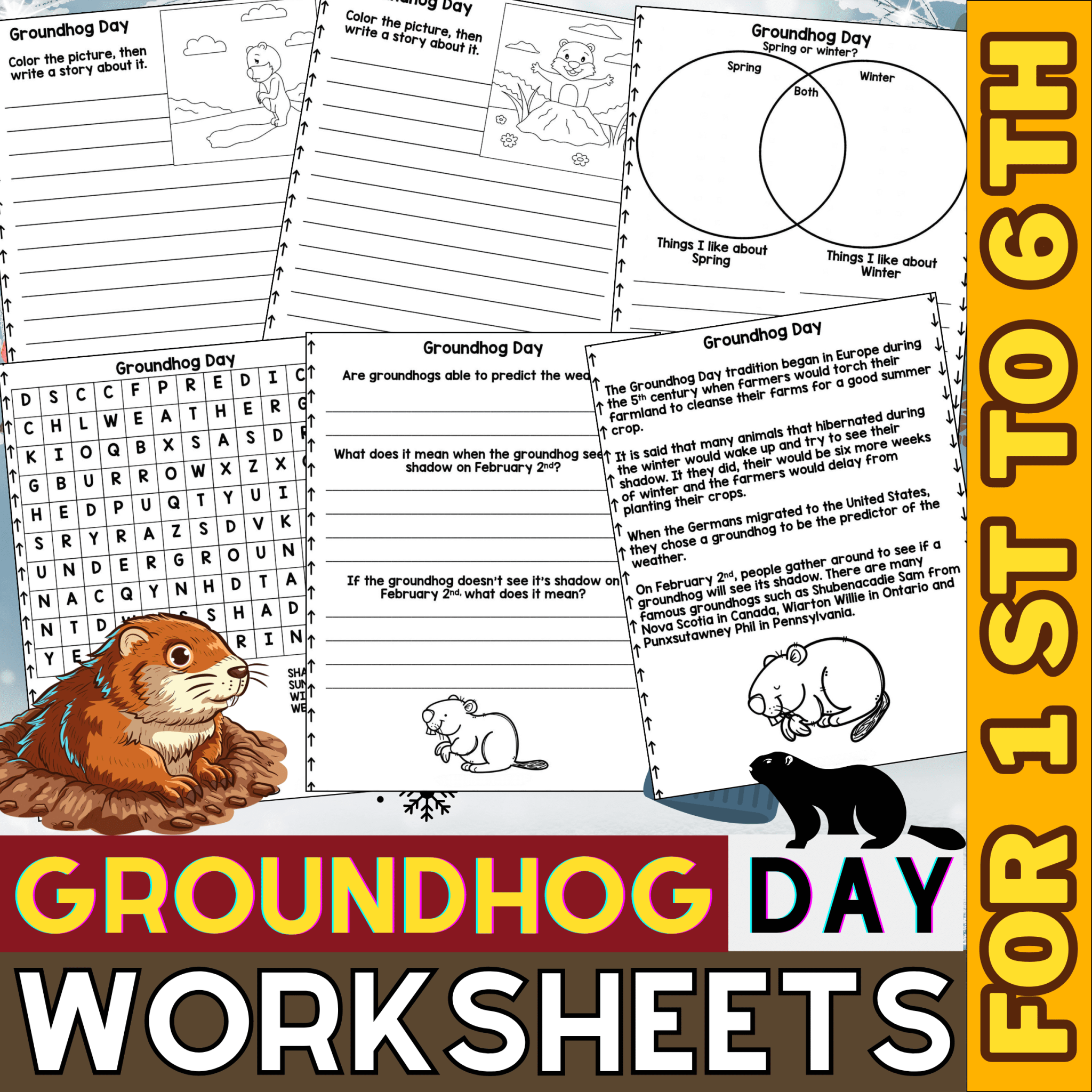 Groundhog Day Activities and Worksheets | No Prep | For 1st to 6th ...