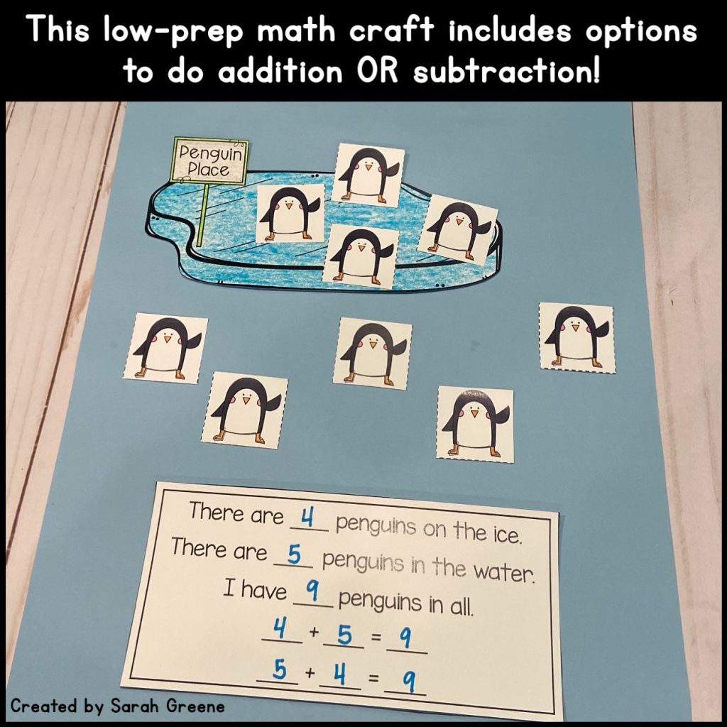 Penguin Addition or Subtraction Math Craft | Made By Teachers