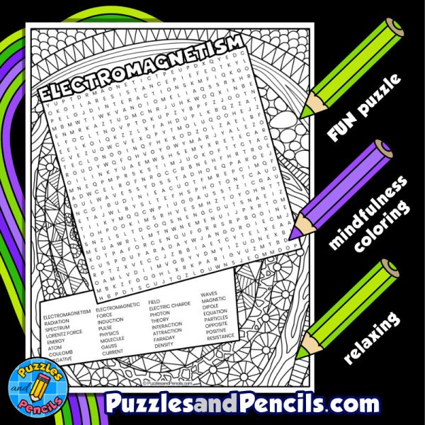 Electromagnetism Word Search Puzzle with Coloring | Physics Wordsearch ...