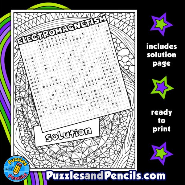 Electromagnetism Word Search Puzzle with Coloring | Physics Wordsearch ...