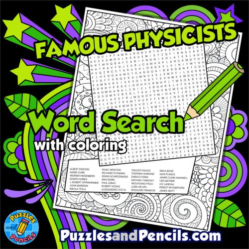 Famous Physicists Word Search Puzzle with Coloring | Physics Wordsearch ...
