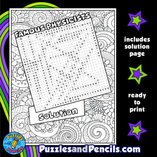 Famous Physicists Word Search Puzzle with Coloring | Physics Wordsearch ...