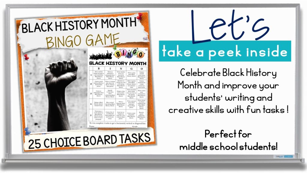 Black History Month Bingo Game, NO PREP Middle School Activities Choice ...