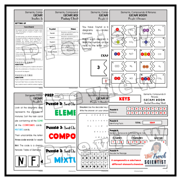 CHEMISTRY Elements, Compounds and Mixtures Escape Room [Printable ...