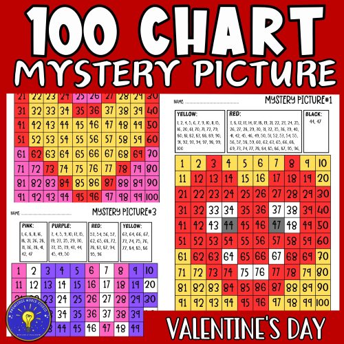 Valentines Day Hundreds Chart Mystery Pictures | Math Activity 100s ...