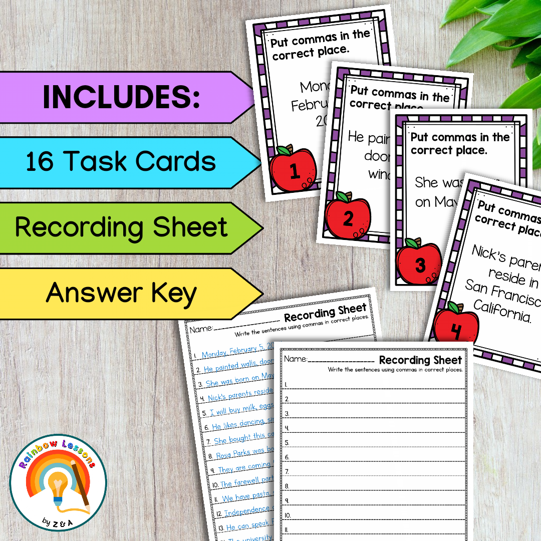 Commas in Dates Worksheet | Commas in a Series Worksheet | Commas Task ...