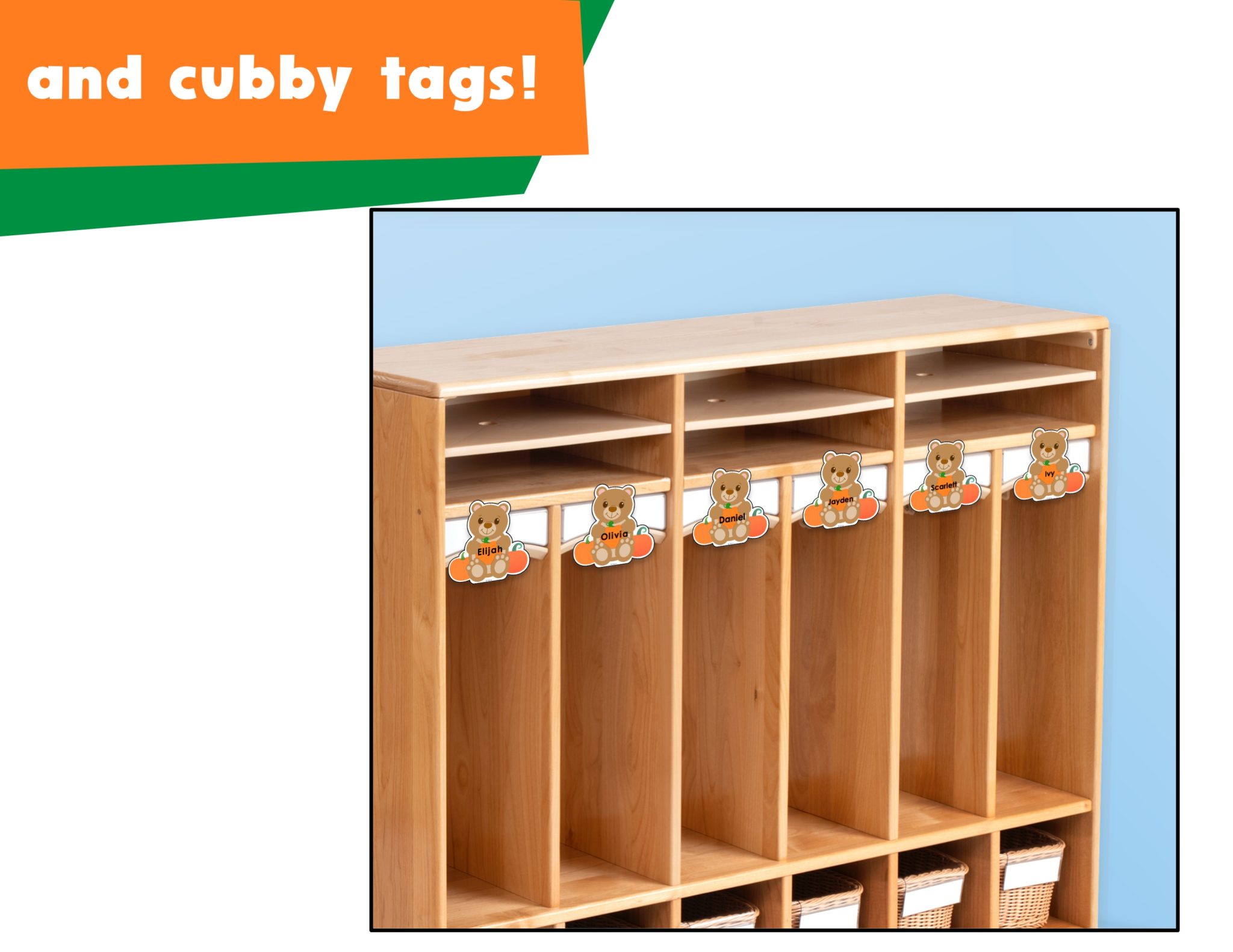 Editable Pumpkin Bear Cubby Tags | Fall Cubby Tags | Made By Teachers