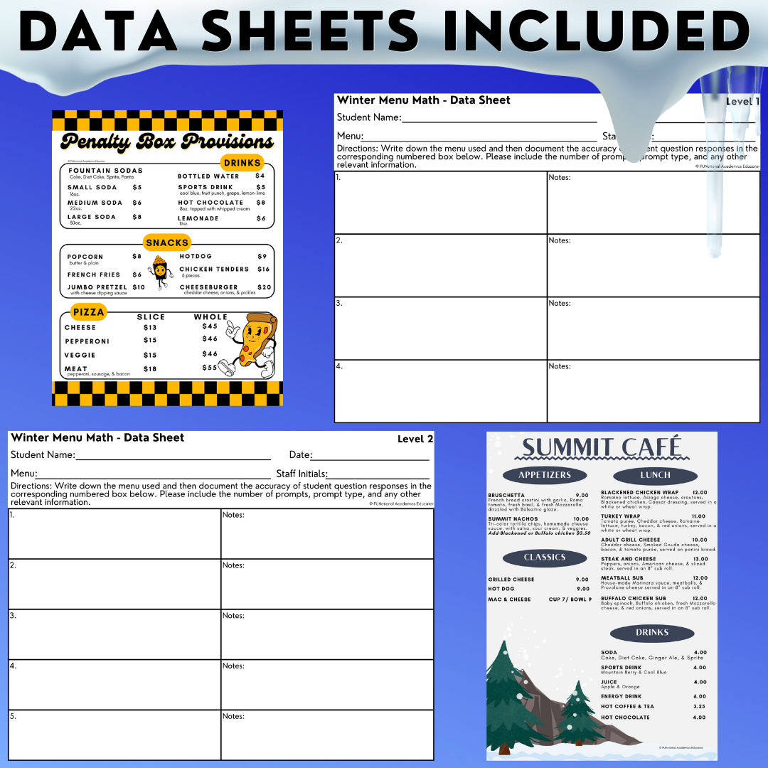 Winter Menus BUNDLE - Reading Menus & Menu Math - Life Skills | Made By ...