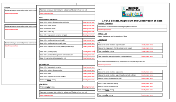 7.PS1.5 Silicate, Magnesium and Conservation of Mass Video Lab Activity ...