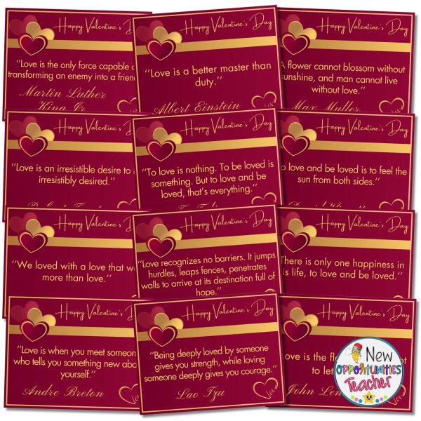 Famous and Inspirational Love Quotes Poster Set, Valentines Bulletin ...