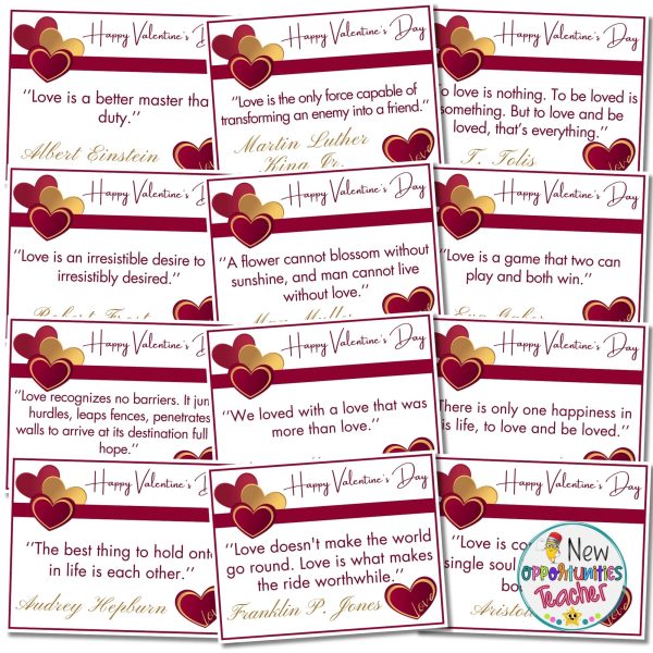 Famous and Inspirational Love Quotes Poster Set, Valentines Bulletin ...