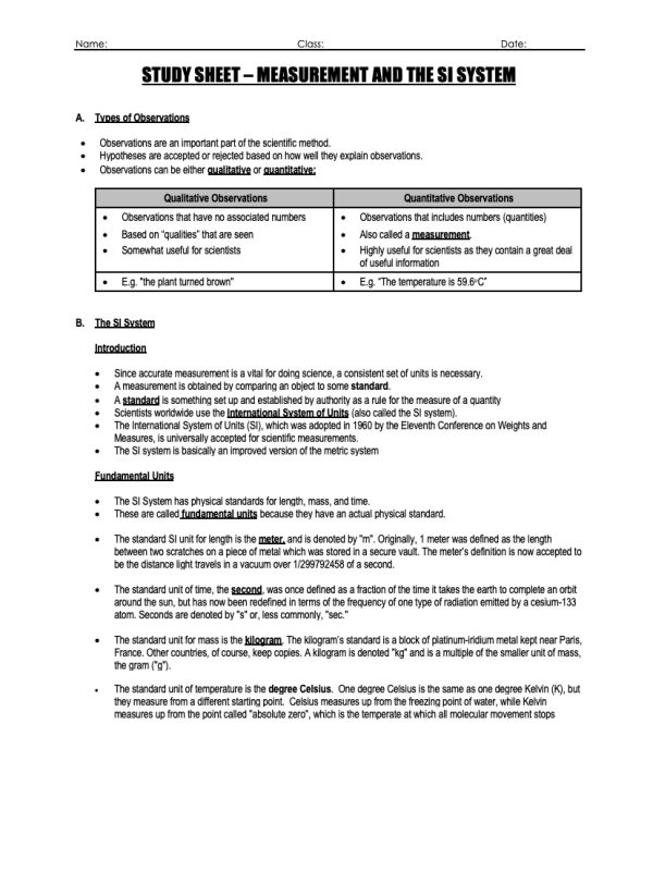 SI or Metric System Unit Conversions and Significant Figures Study ...