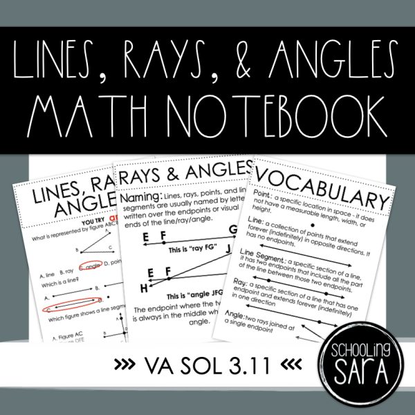 Lines, Rays, & Angles Math Interactive Notebook | VA SOL 3.11 | Digital ...