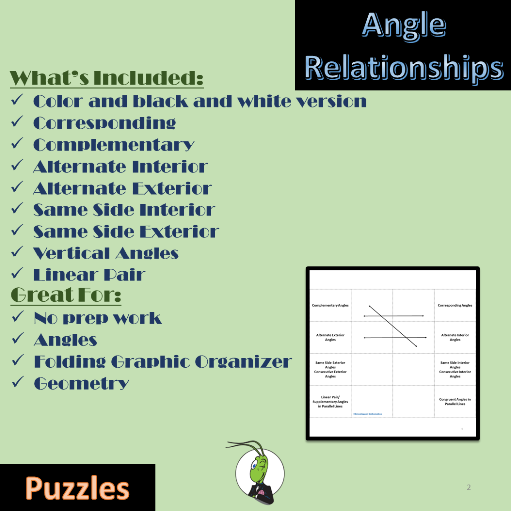 Angle Relationships Vocabulary Graphic Organizer with Bonus vocab ...