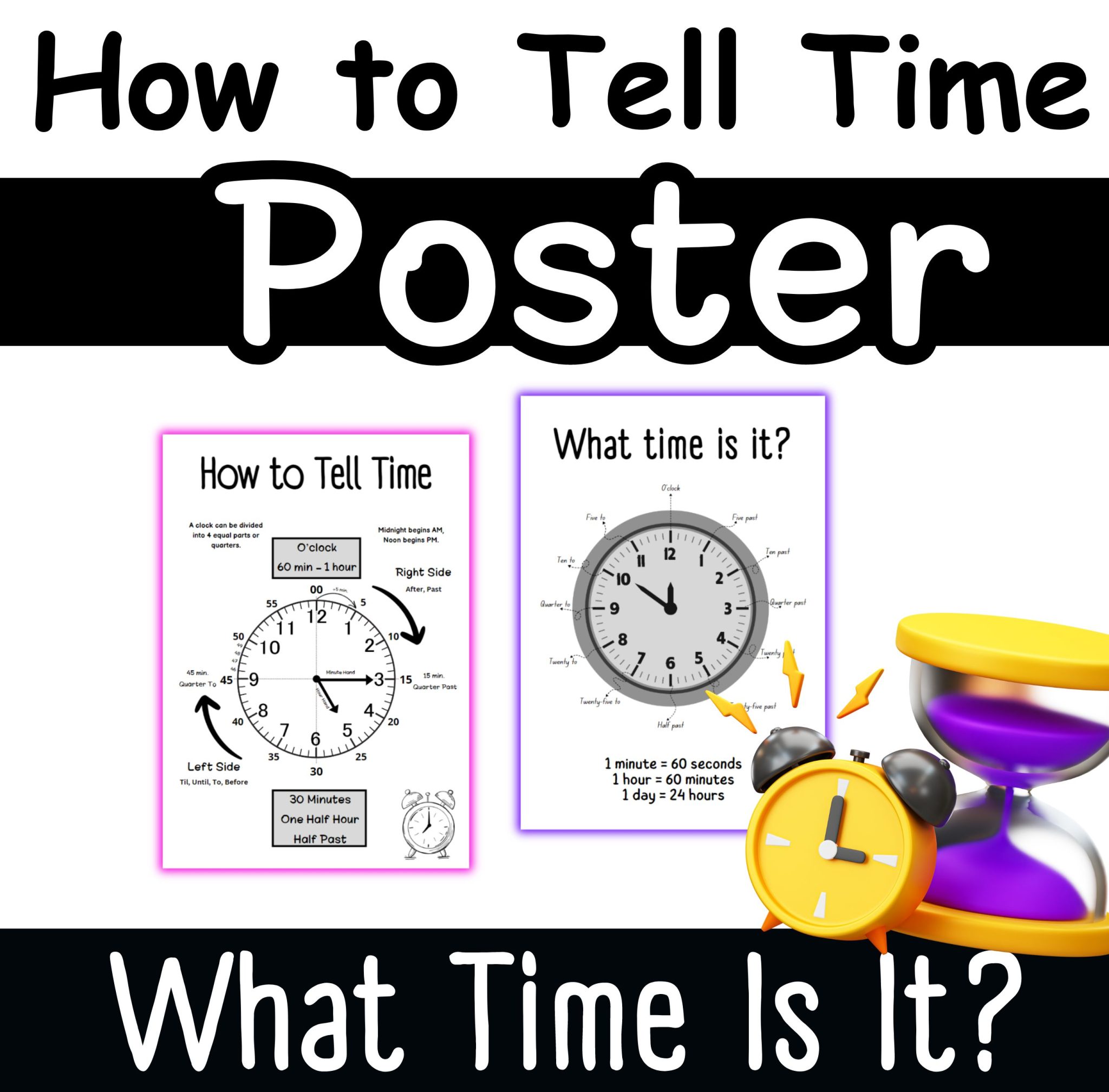 How to Tell Time Poster | What Time Is It? | How to read the clock in ...