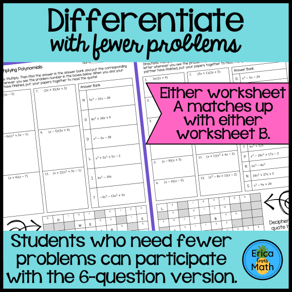 Multiplying Polynomials Differentiated Partner Worksheets Quotable ...