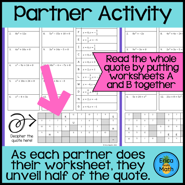 Solving Quadratics by Factoring Differentiated Partner Worksheets ...
