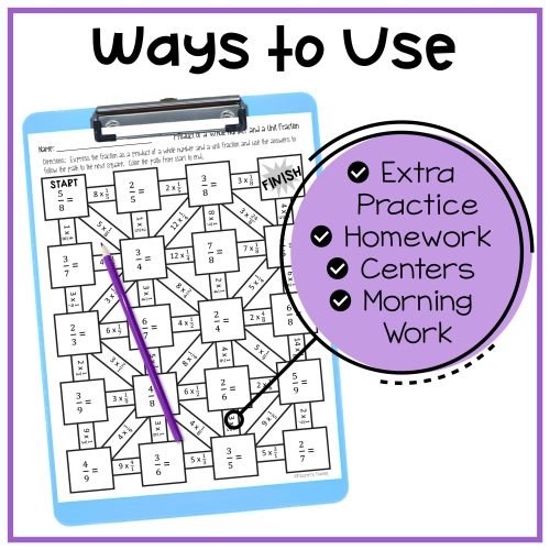 Multiplying Fractions by a Whole Number Math Maze Worksheets - 4th ...