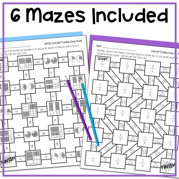 Equivalent Fractions and Comparing Fractions Math Maze Worksheets - 4th ...