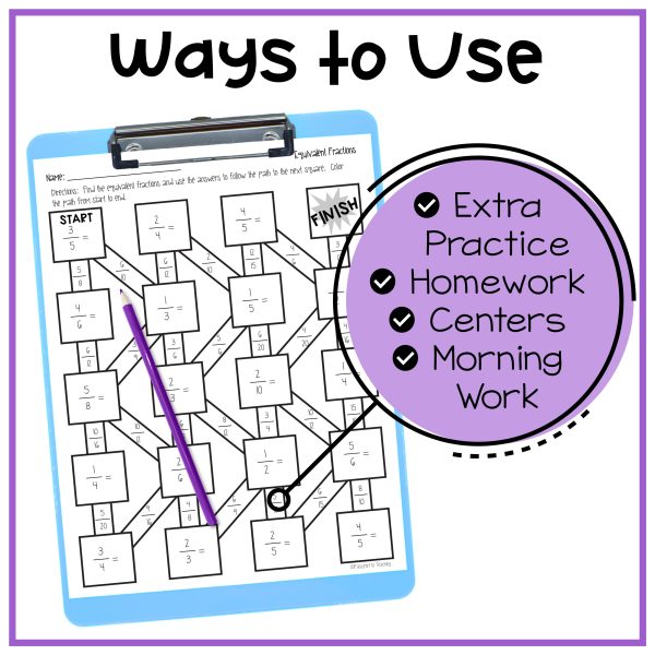 Equivalent Fractions and Comparing Fractions Math Maze Worksheets - 4th ...