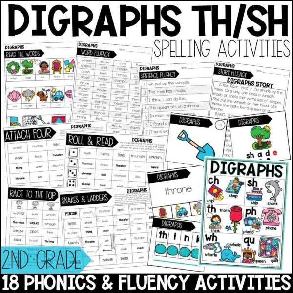 TH SH Digraphs Worksheets, Activities & Games for 2nd Grade Phonics or ...