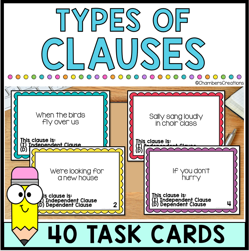 Independent and Dependent Clauses 40 Task Cards to review grammar ...