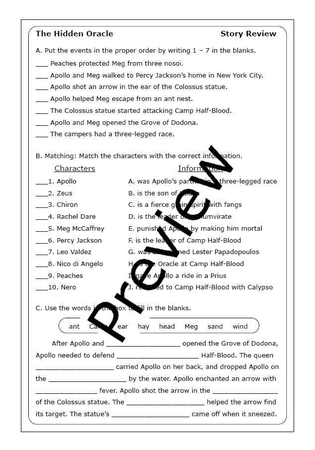 Rick Riordan "The Hidden Oracle" worksheets | Made By Teachers