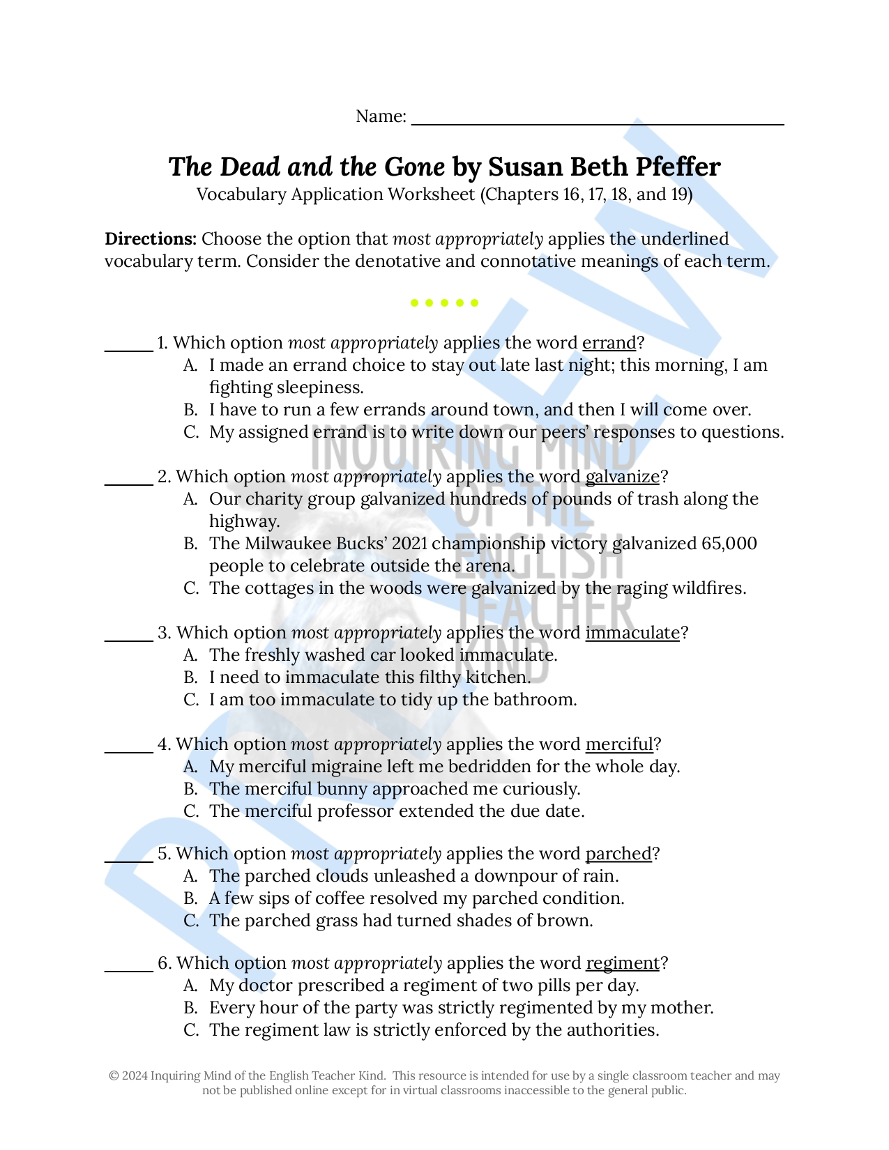 The Dead and the Gone by Susan Beth Pfeffer Vocabulary Games Bundle ...