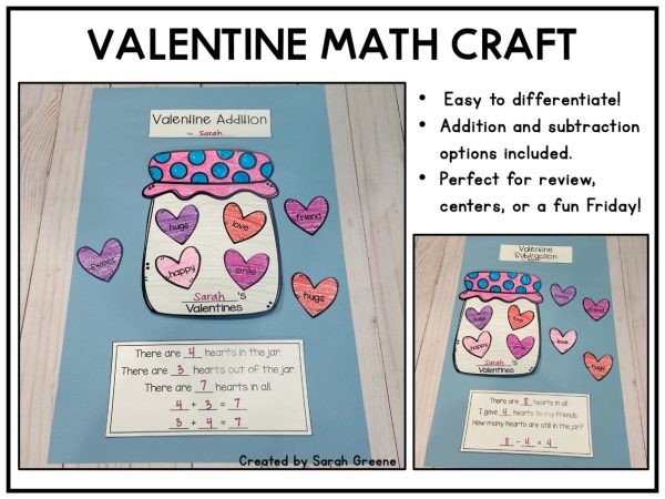 Valentine's Day Addition or Subtraction Math Craft - Made By Teachers