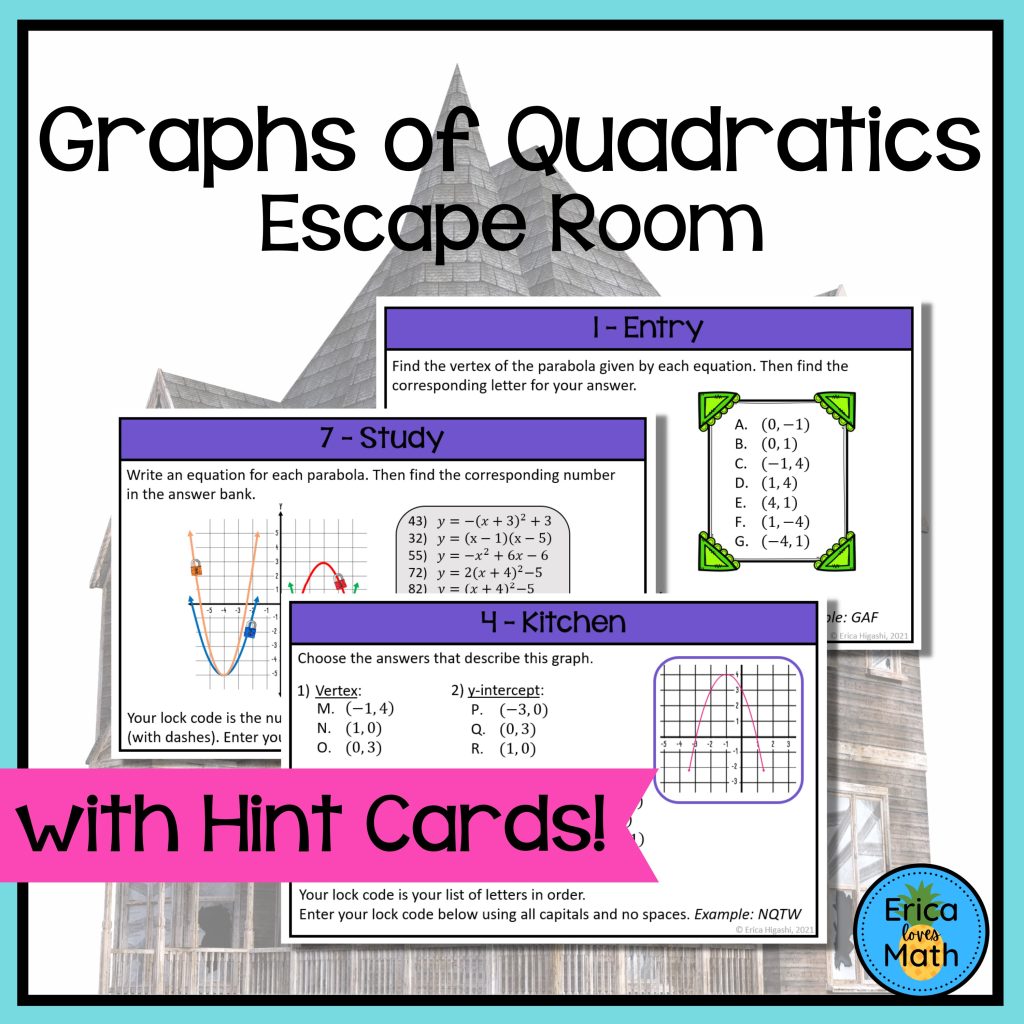 Graphs of Quadratic Functions Escape Room Activity (Digital & Printable ...