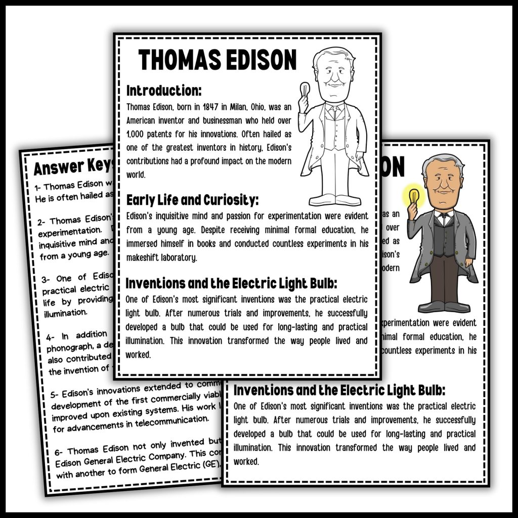 Thomas Edison Reading Comprehension Passage & Questions - Made By Teachers