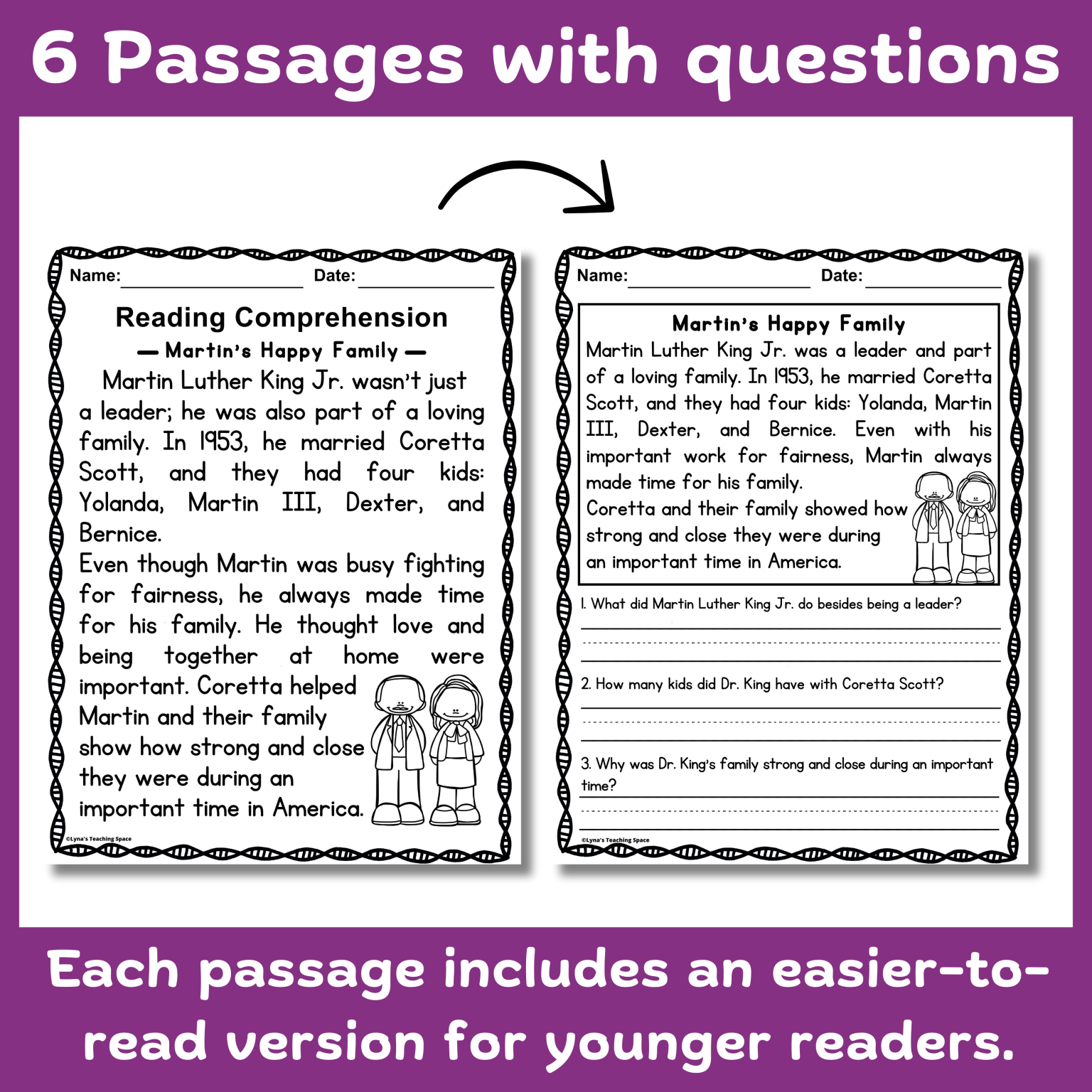 Martin Luther King Jr Reading Comprehension Passages & Questions MLK ...