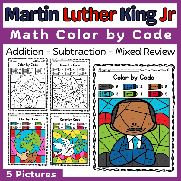 Martin Luther King Jr Color By Number | MLK Day Color By Code Math ...