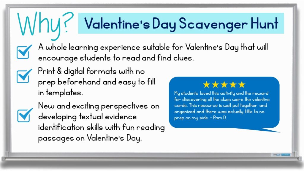Valentine's Day Scavenger Hunt Reading Passages Textual Evidence ...