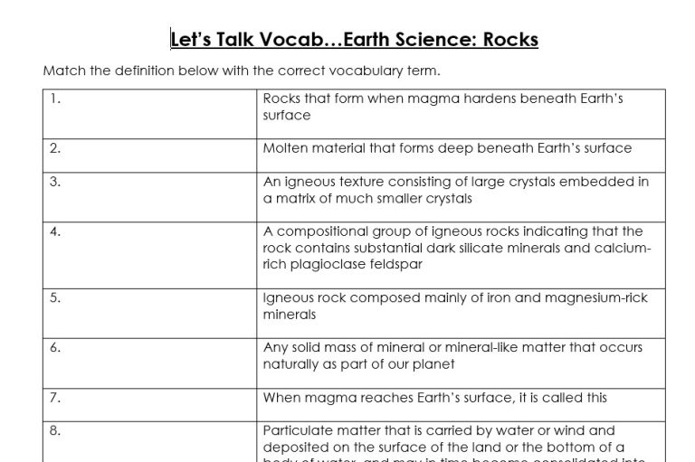 Let's Talk Vocab...Earth Science: Rocks Worksheet | Made By Teachers