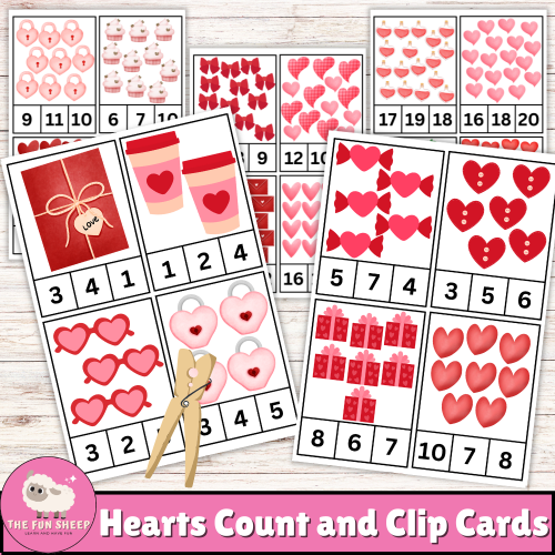Hearts Count and Clip Cards Numbers 1-20 | Counting Numbers Math ...