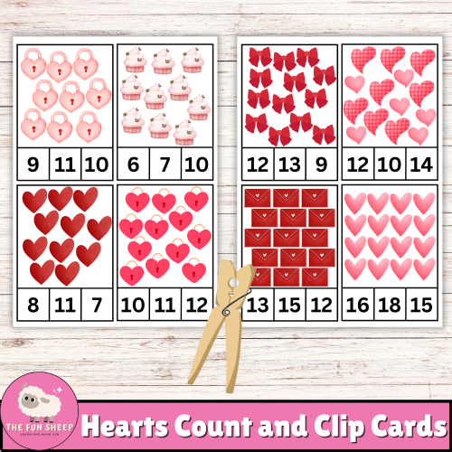 Hearts Count and Clip Cards Numbers 1-20 | Counting Numbers Math ...