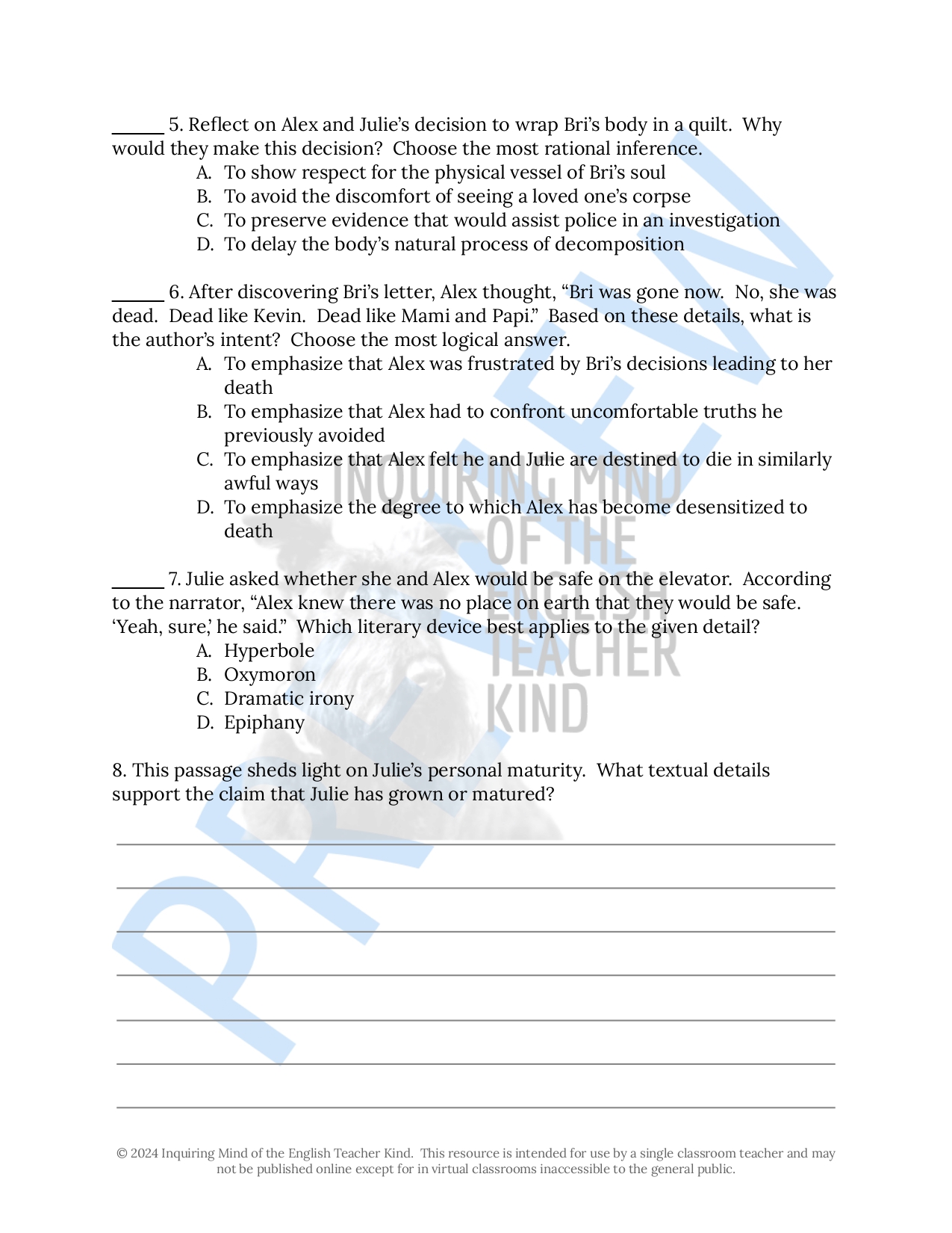 The Dead and the Gone by Susan Beth Pfeffer Close Reading Worksheets ...