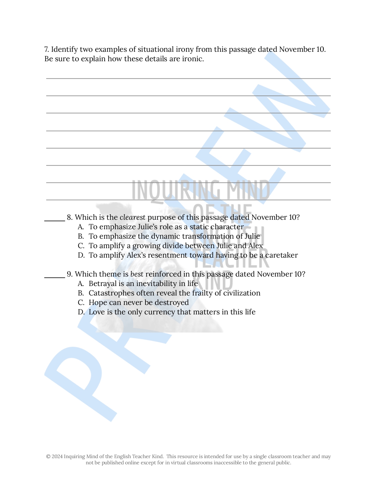 The Dead and the Gone by Susan Beth Pfeffer Close Reading Worksheets ...