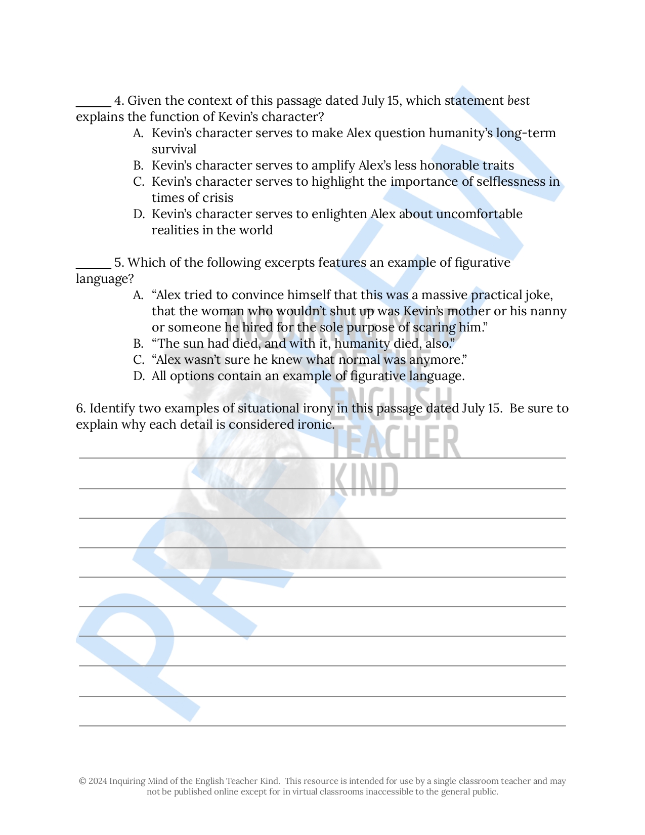 The Dead and the Gone by Susan Beth Pfeffer Close Reading Worksheets ...