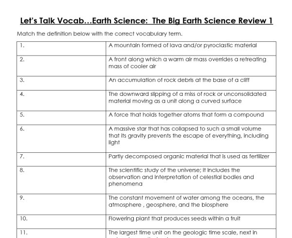 Earth Science: The Big Earth Science Review 1 worksheet | Made By Teachers