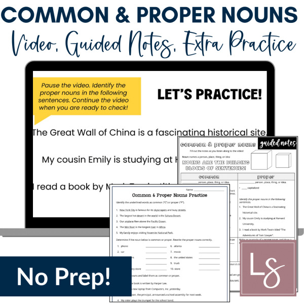 Common and Proper Nouns Grammar Video Lessons and Worksheets, 4th, 5th ...