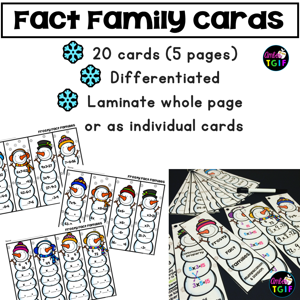 Multiplication & Division Fact Families Winter Worksheets & January ...