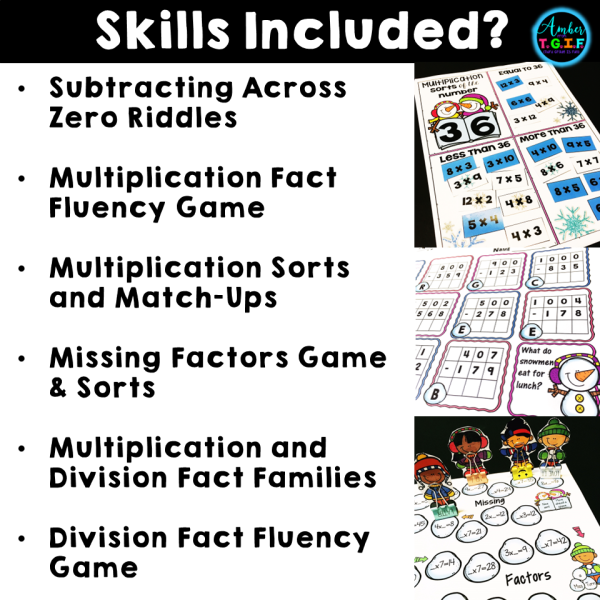 3rd Grade January Winter Math Centers Snow Multiplication & Division ...